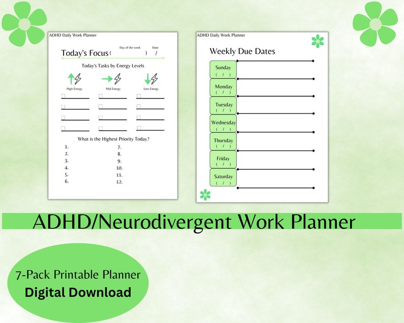 ADHD Neurodivergent Work Planners Printable, Energy Focus Organization ...