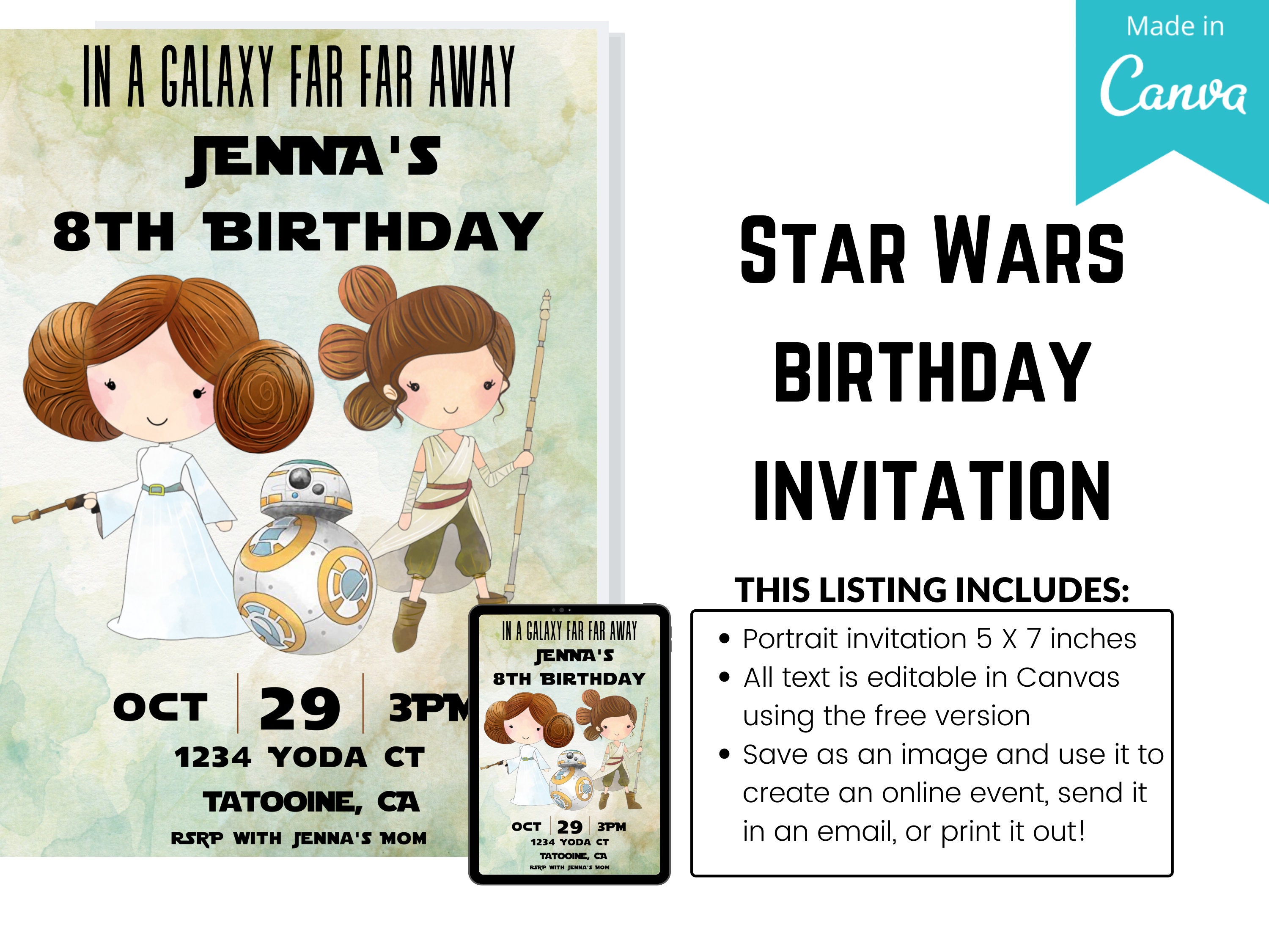EDITABLE Star Wars Invitation - Etsy