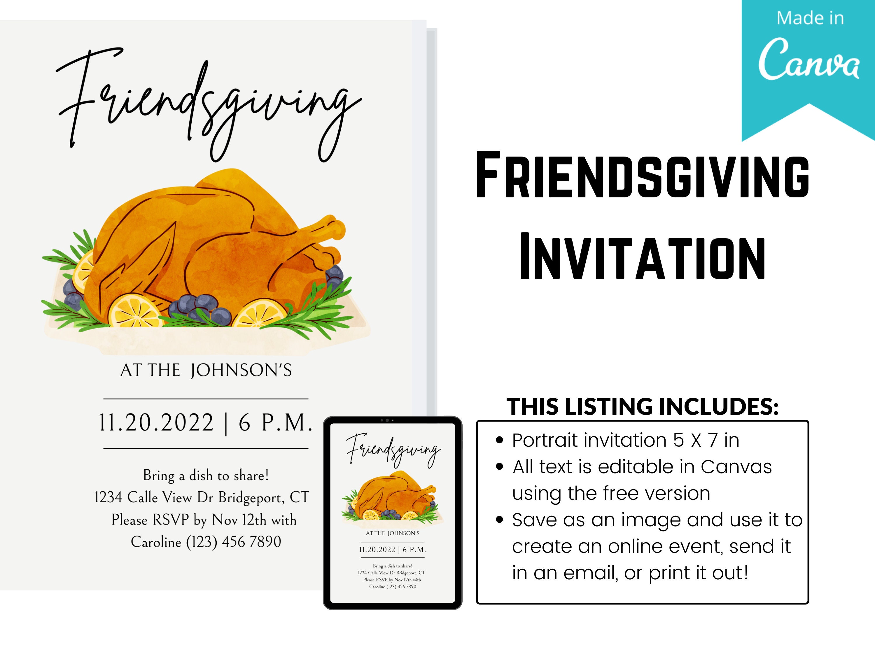 EDITABLE Friendsgiving Invitation, Thanksgiving Invitation - Etsy
