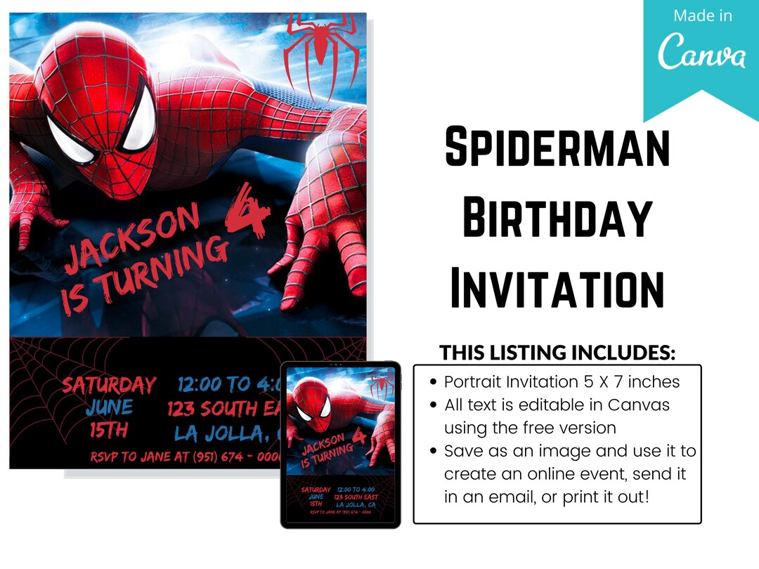 EDITABLE Spiderman Birthday Invitation - Etsy