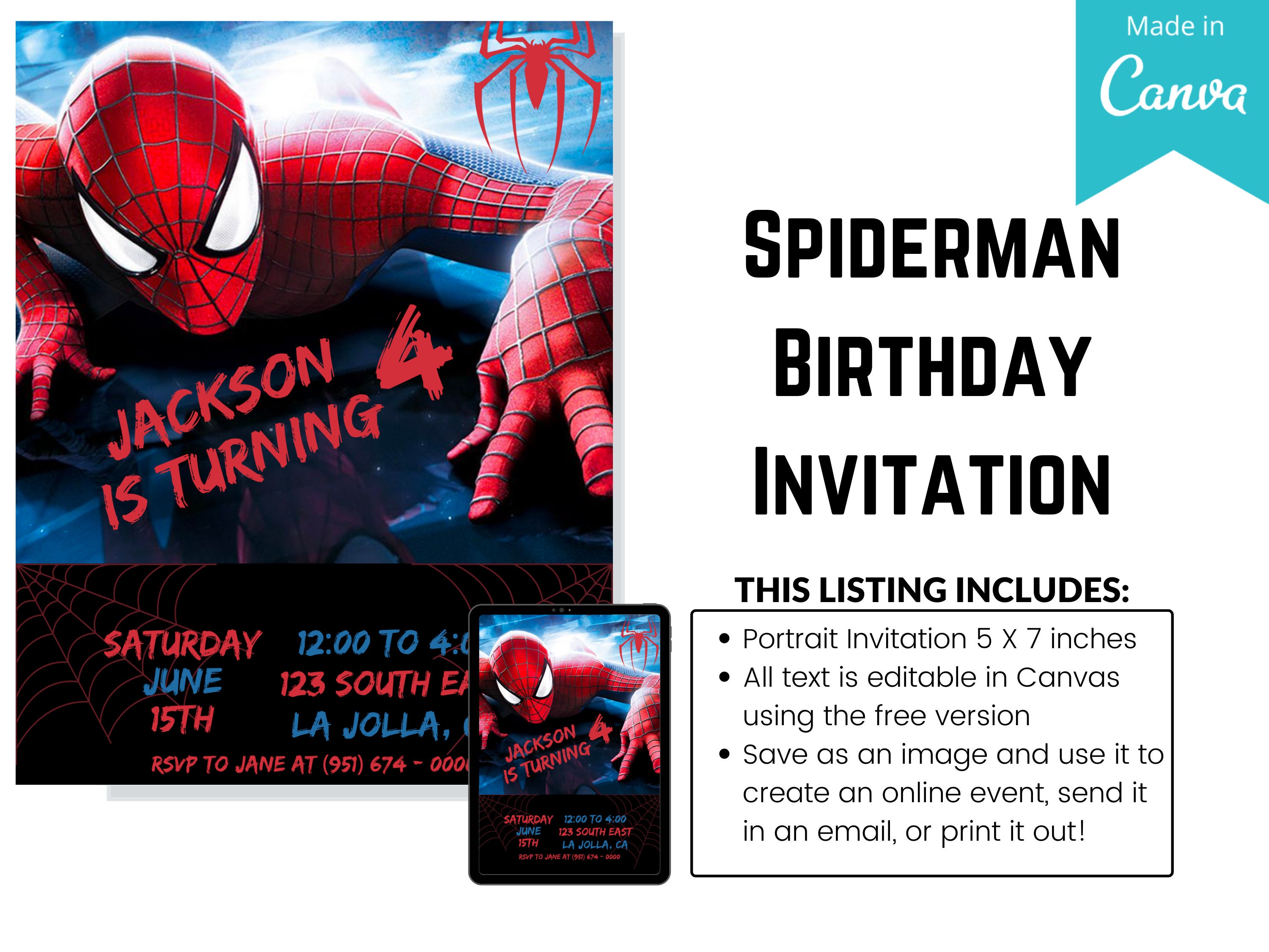 EDITABLE Spiderman Birthday Invitation - Etsy