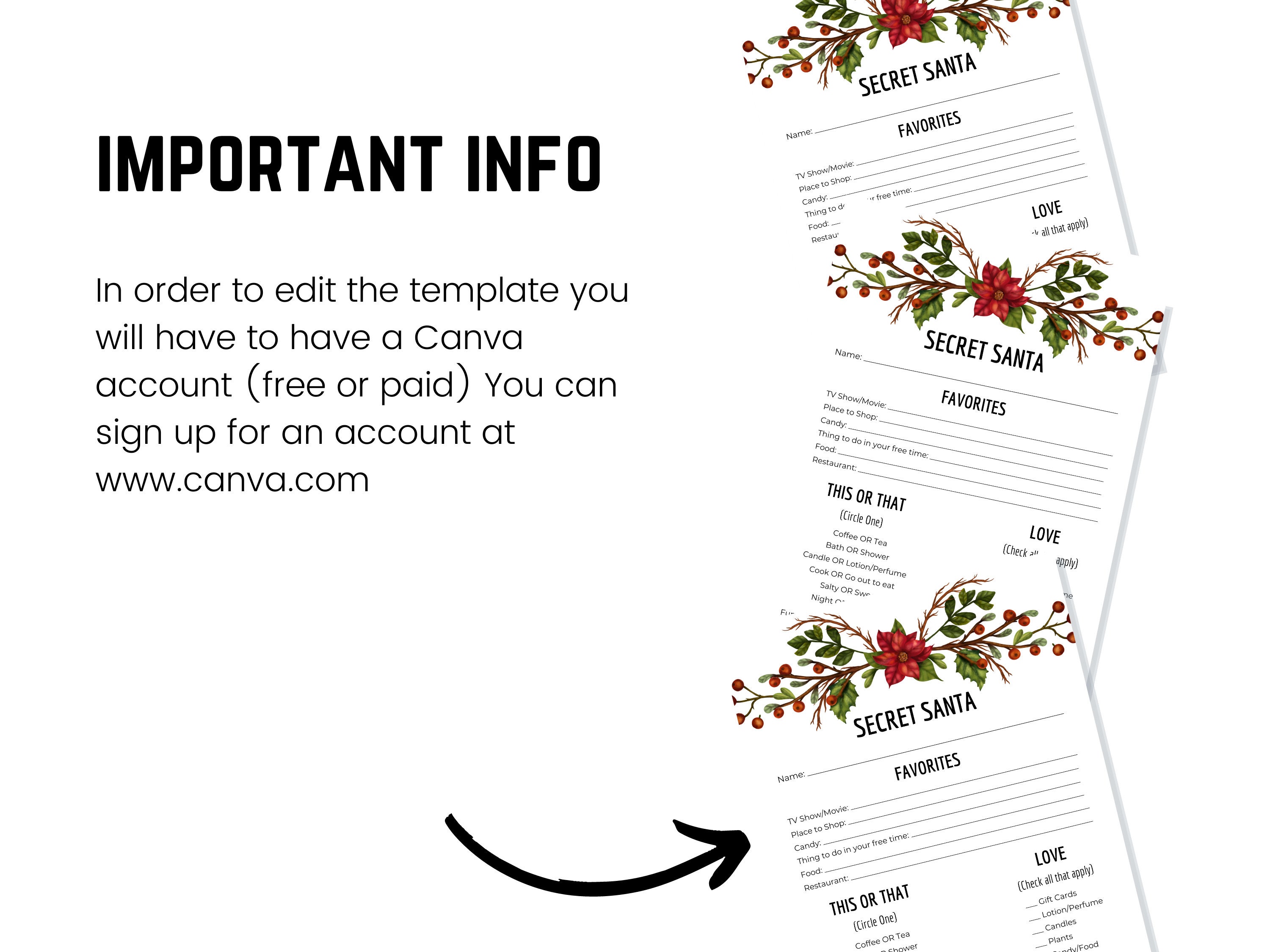 EDITABLE Secret Santa Questionnaire, Secret Santa Template, Christmas ...