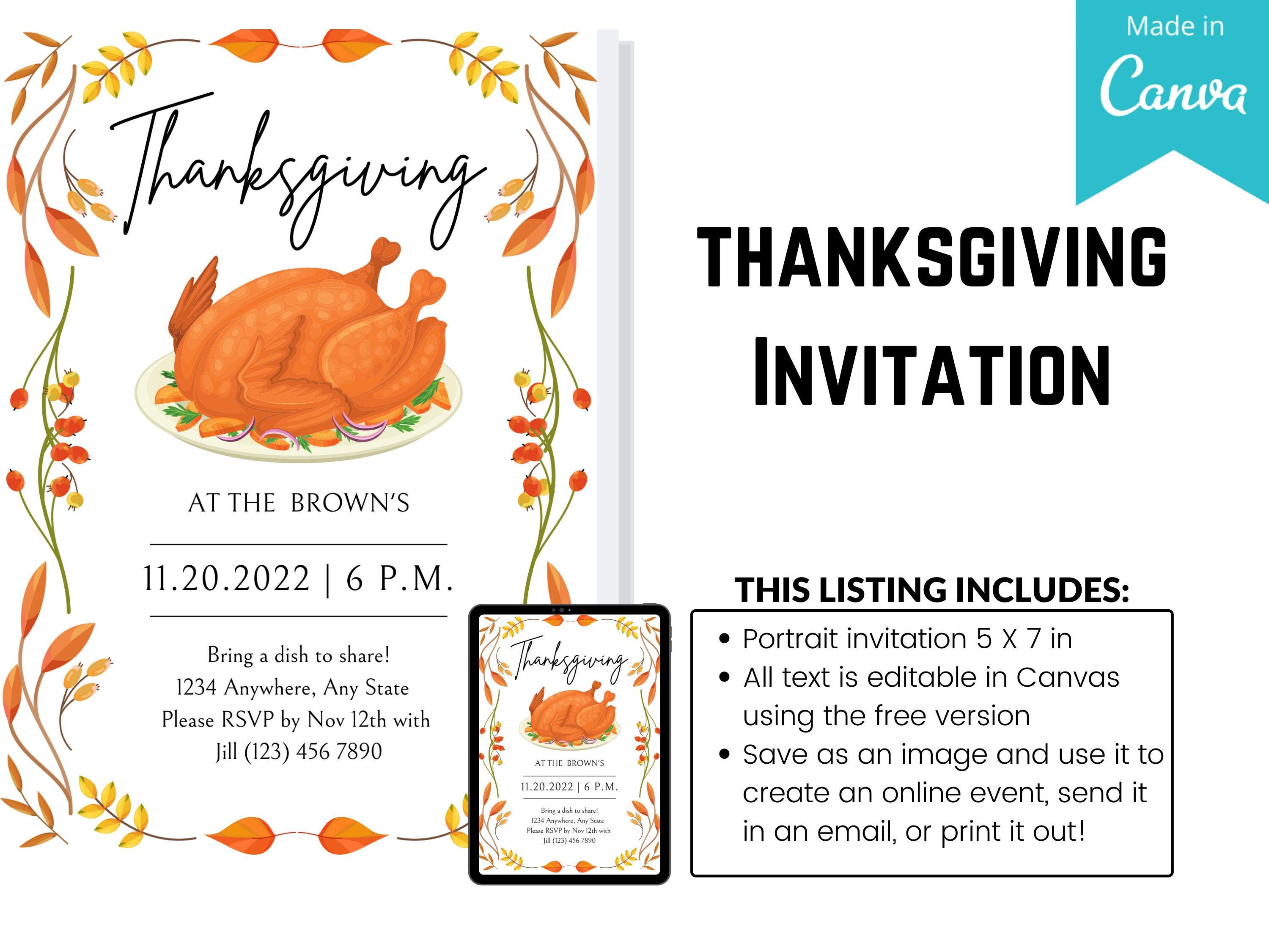 EDITABLE Thanksgiving Invitation, Friendsgiving Invitation - Etsy