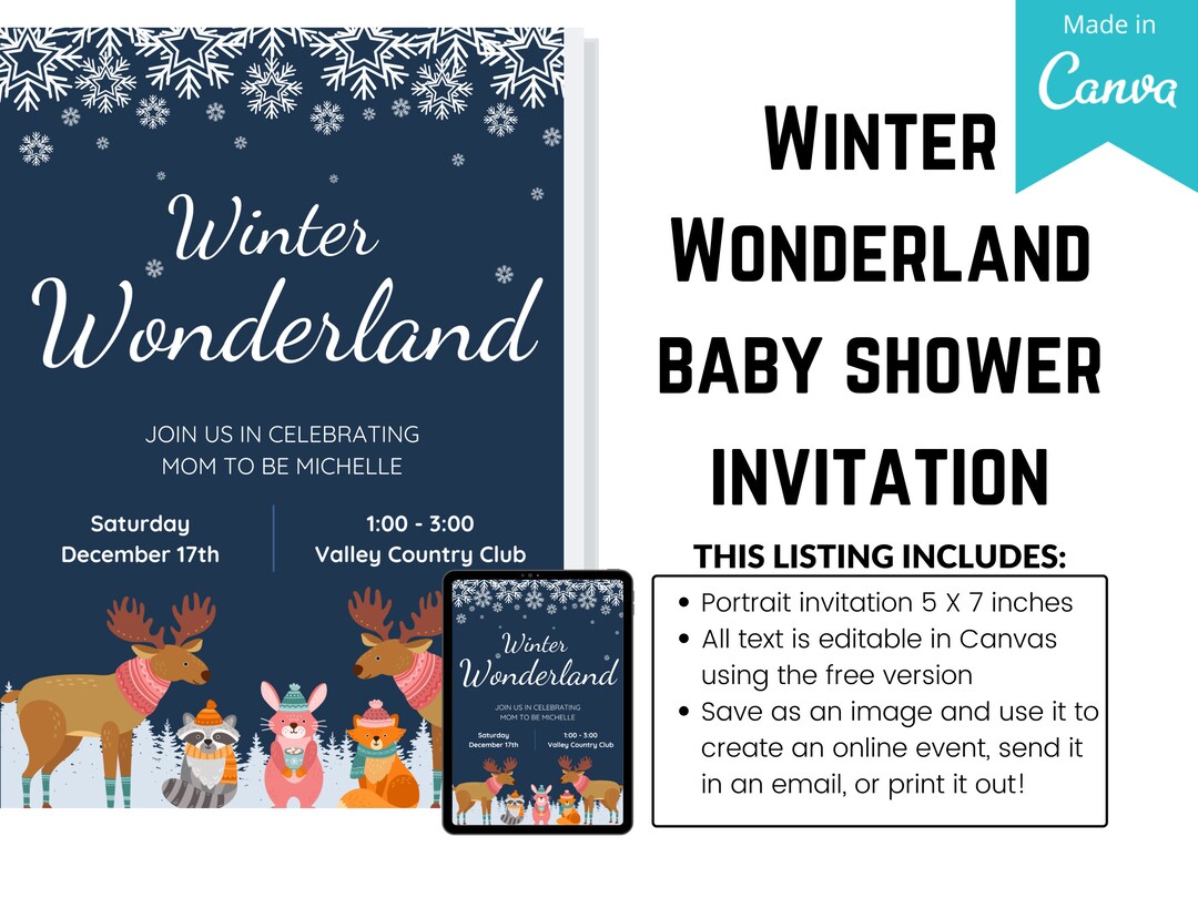 EDITABLE Winter Wonderland Baby Shower Invitation, Winter Baby Shower ...