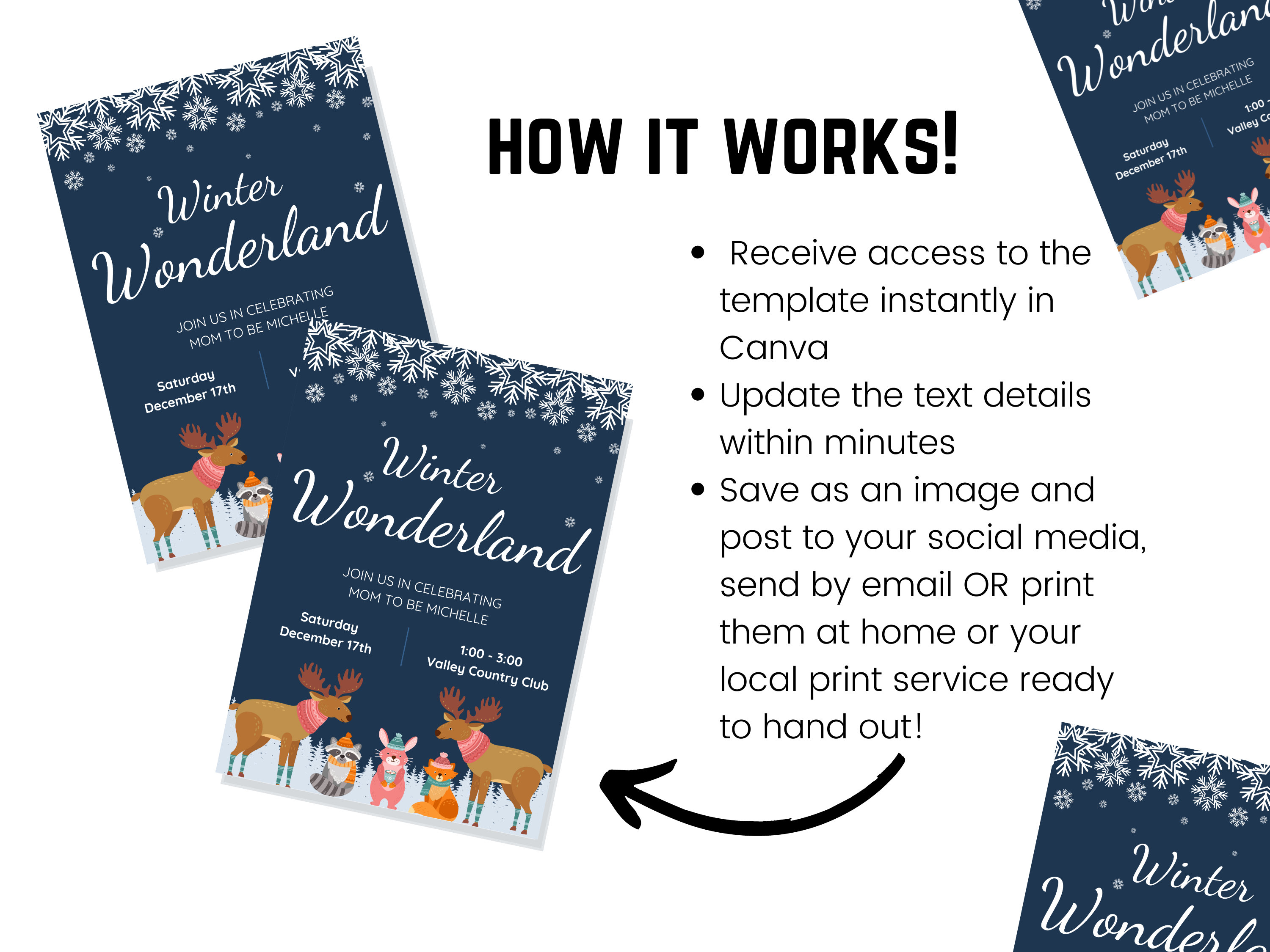 EDITABLE Winter Wonderland Baby Shower Invitation, Winter Baby Shower ...