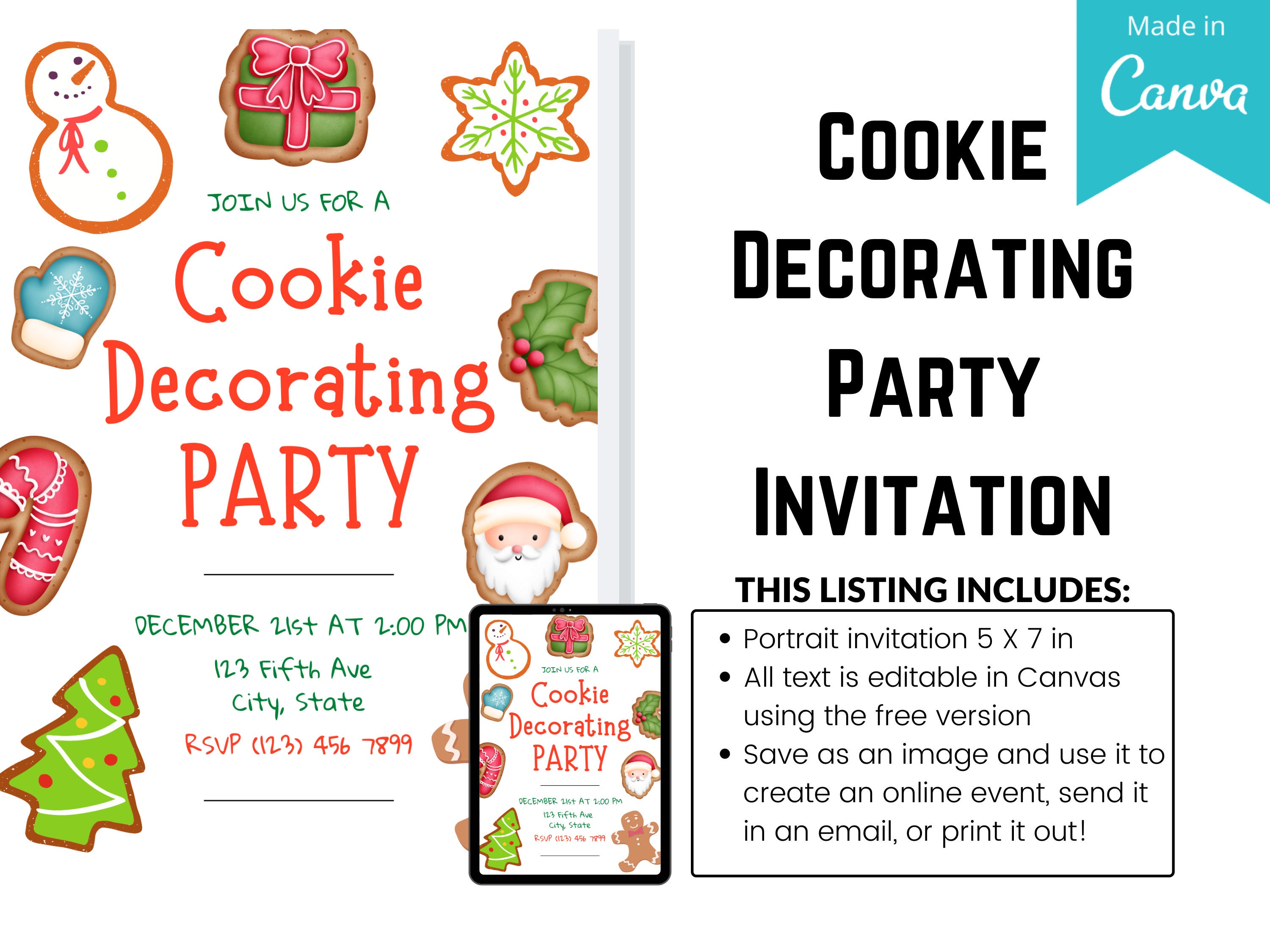 EDITABLE Cookie Decorating Party Invitation; Christmas Cookie ...