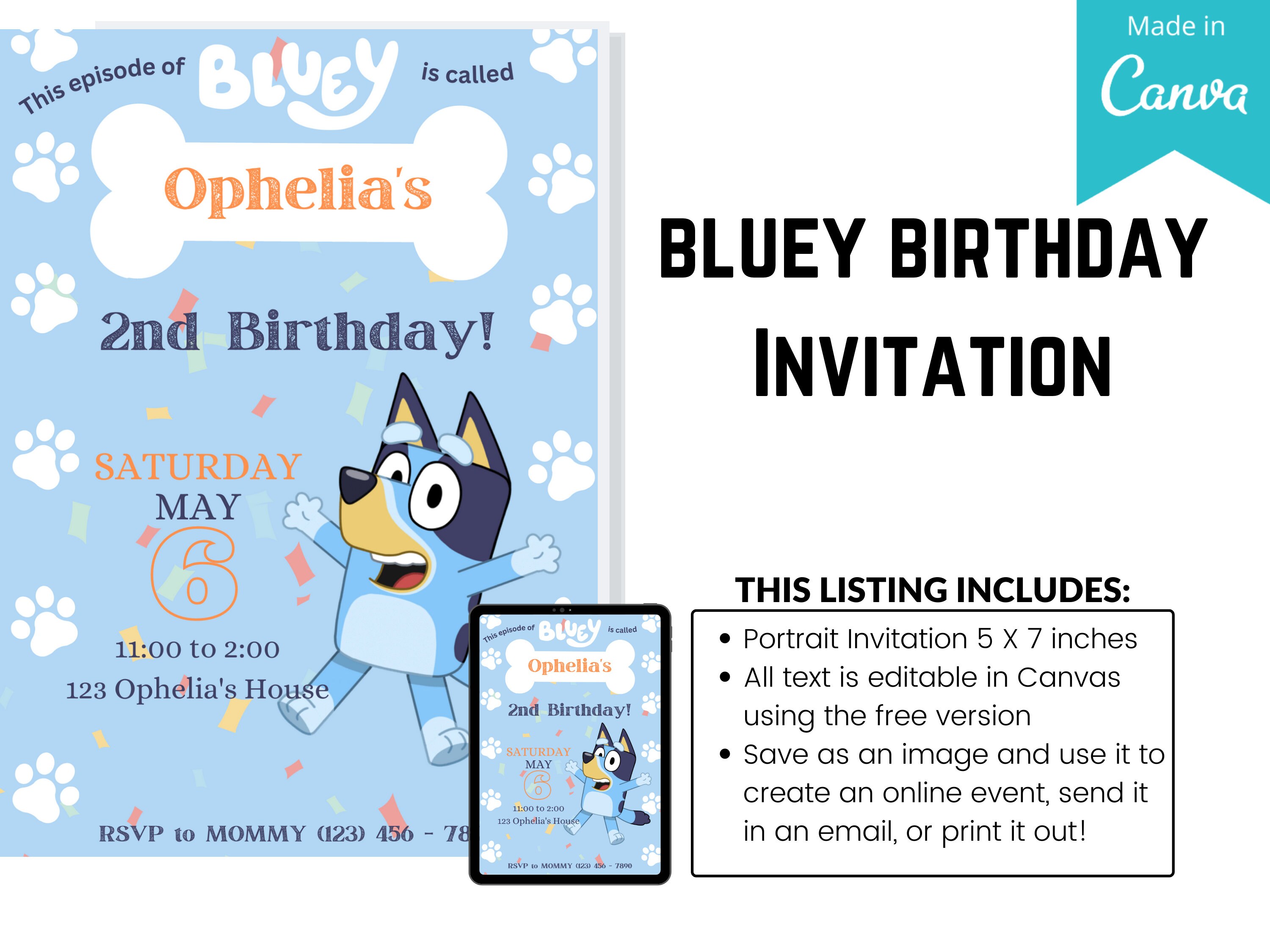 EDITABLE Bluey Birthday Invitation - Etsy