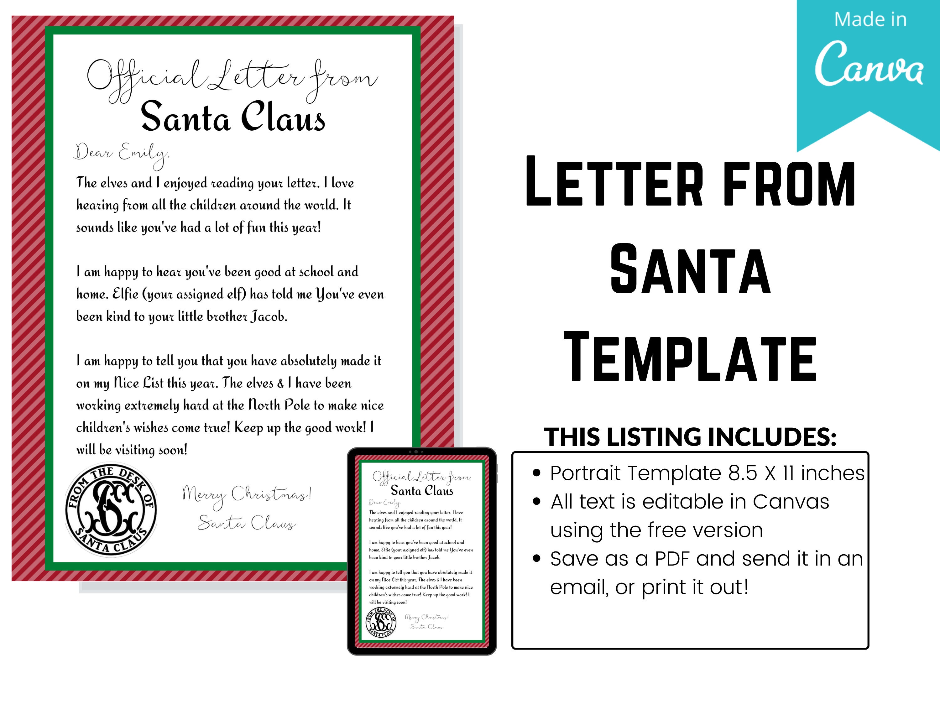 EDITABLE Letter From Santa Template - Etsy