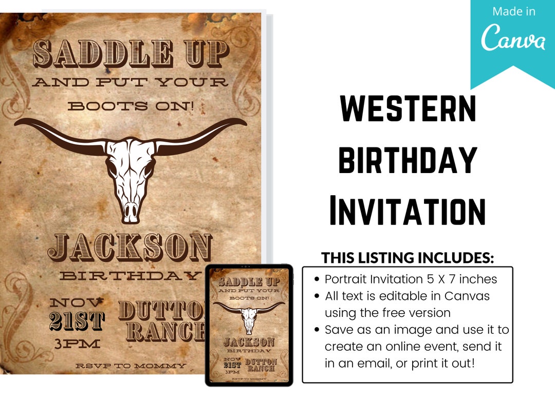 EDITABLE Western Birthday Invitation - Etsy