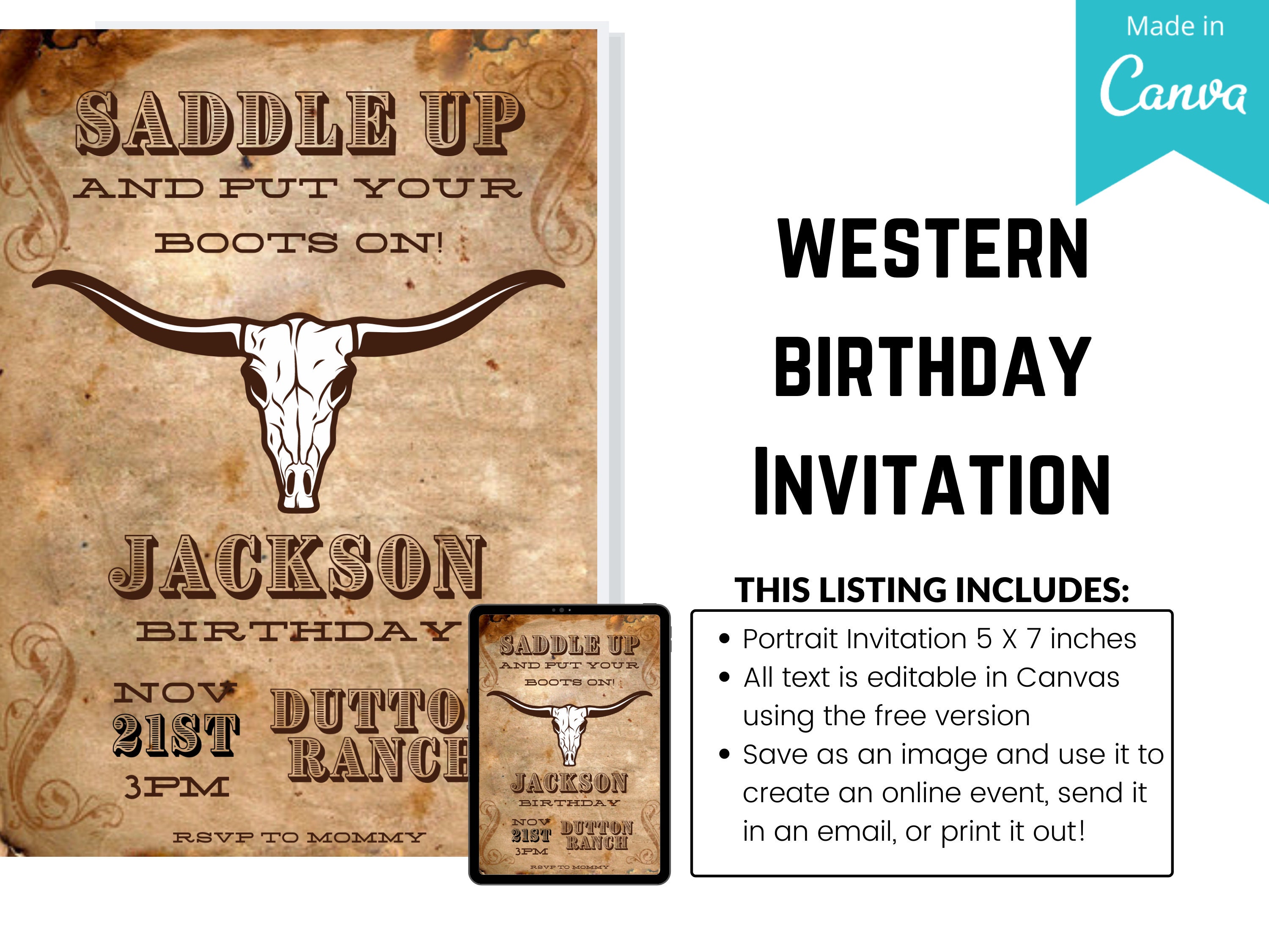 EDITABLE Western Birthday Invitation - Etsy