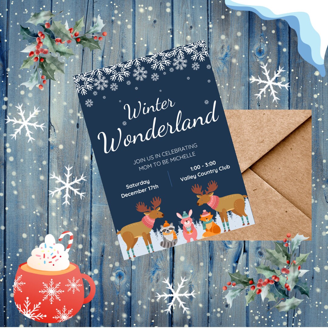 EDITABLE Winter Wonderland Baby Shower Invitation, Winter Baby Shower ...