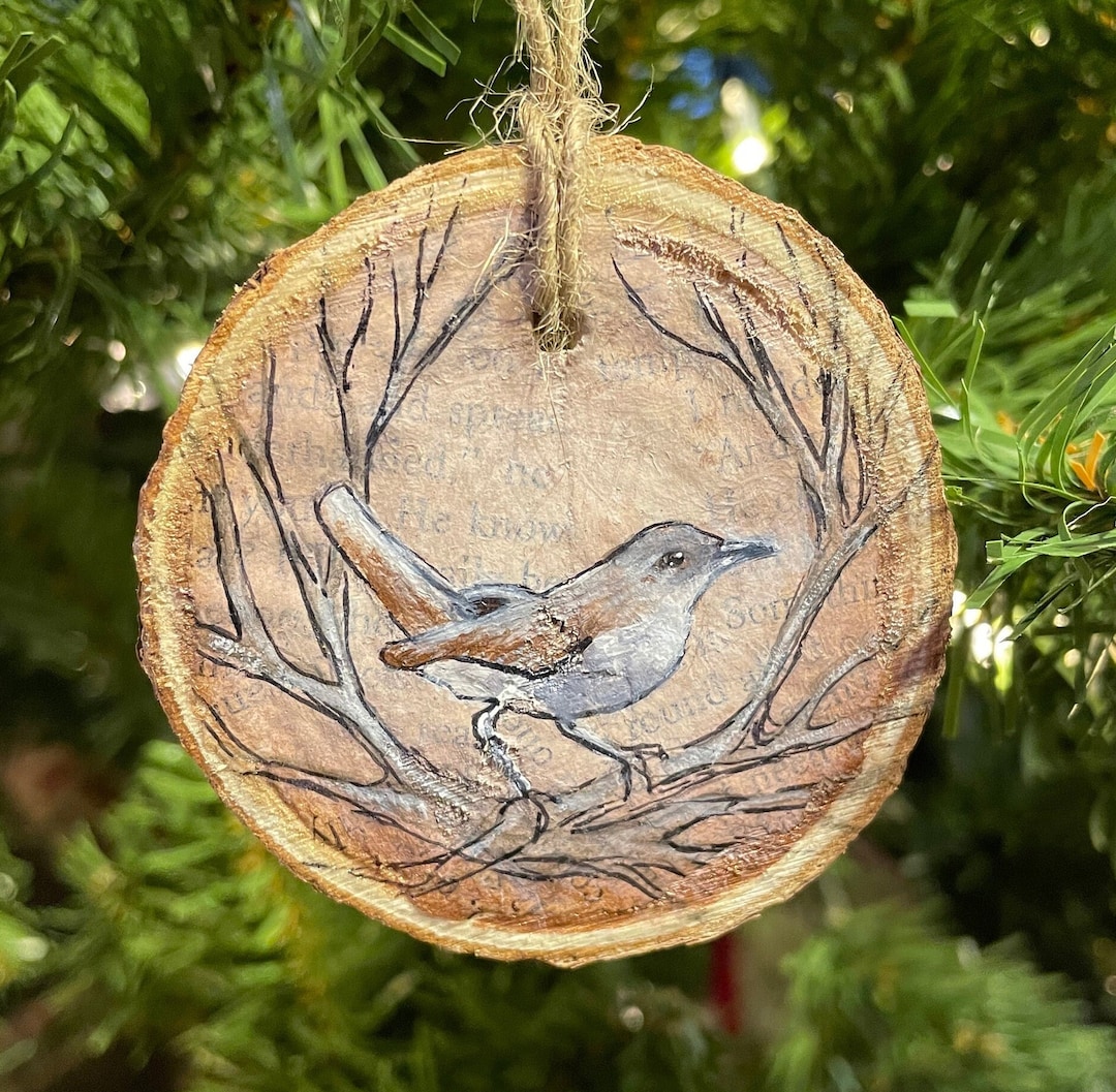 Rustic Wooden Ornament Carolina Wren - Etsy