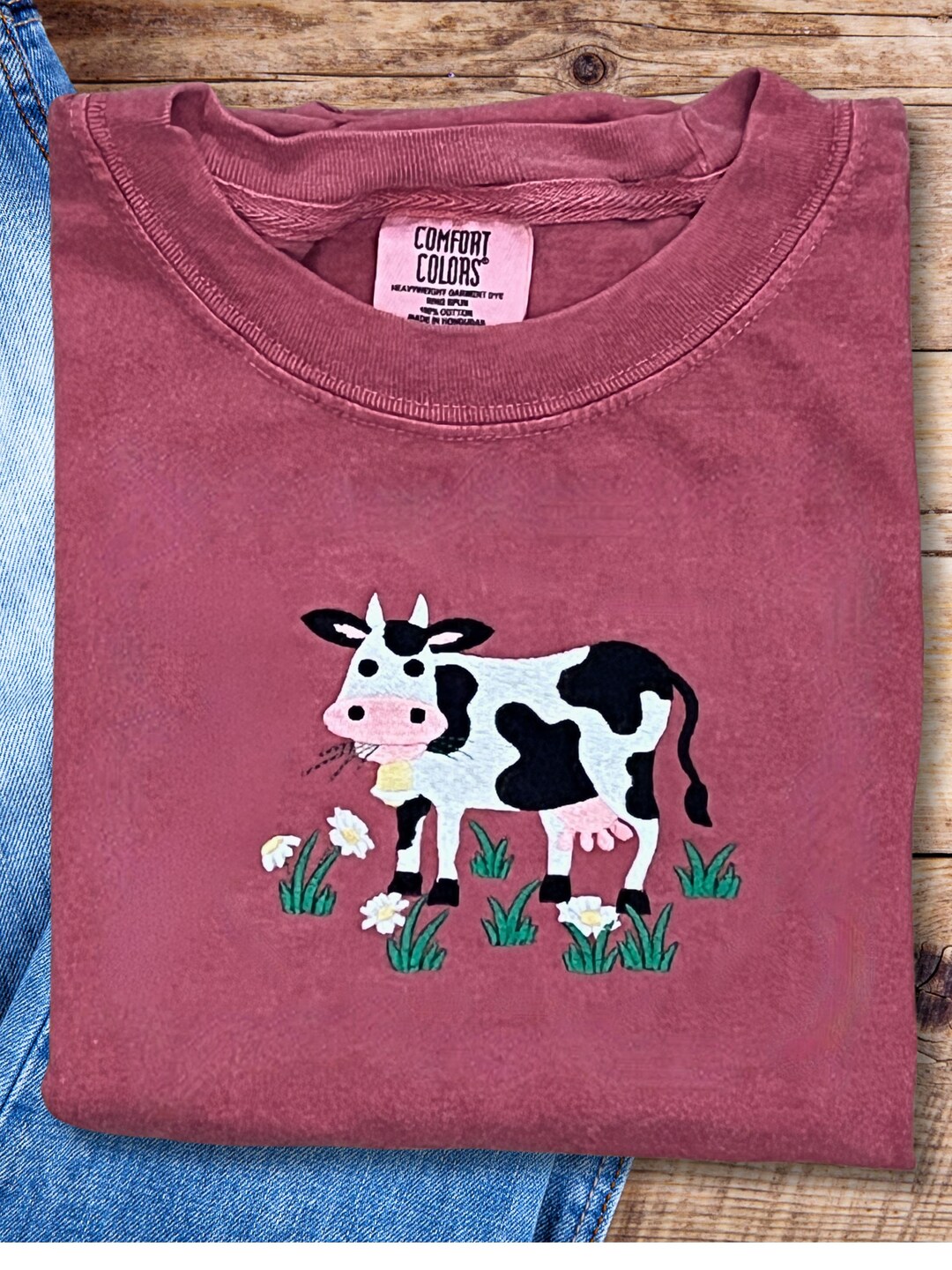 Embroidered Cow With Flowers, Cow, Farm, Cottagecore, Gift - Etsy