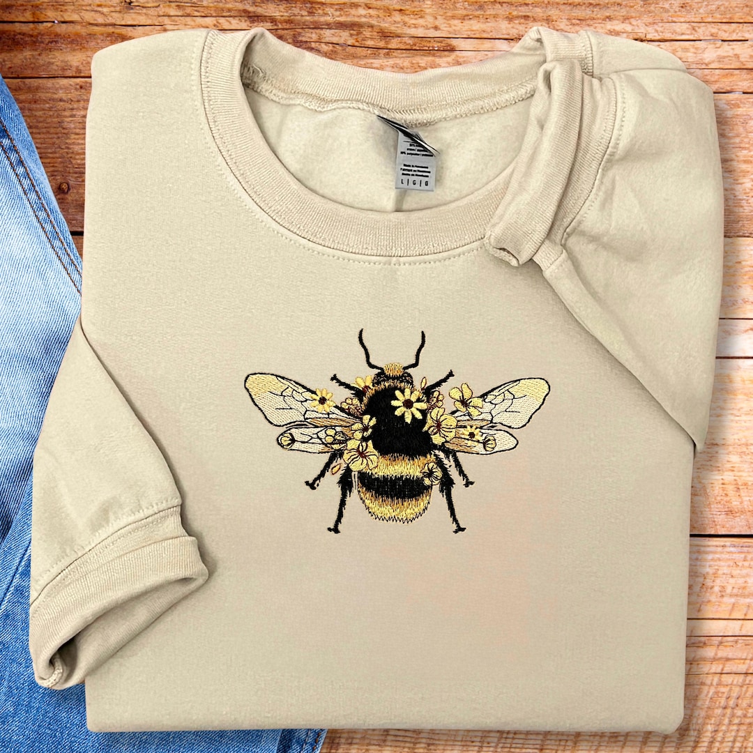 Embroidered Bumble Bee With Flowers Sweatshirt, Nature, Beekeeper ...