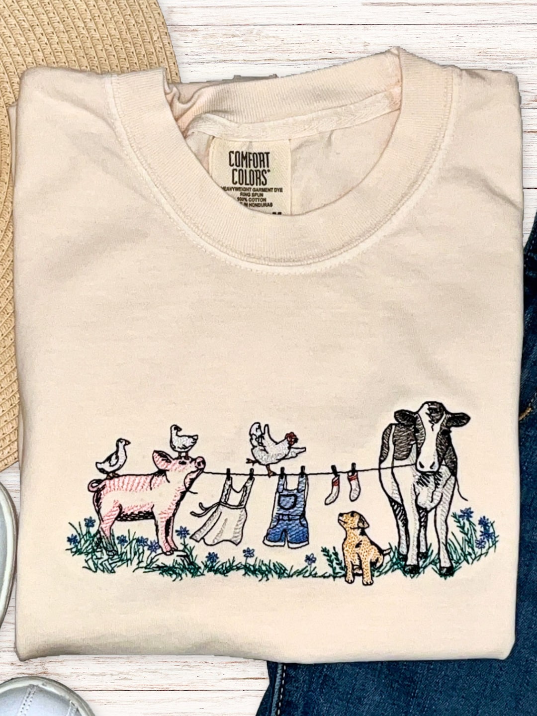 Embroidered Barnyard Animals, Pig, Cow, Dog, Cottagecore, Gift - Etsy