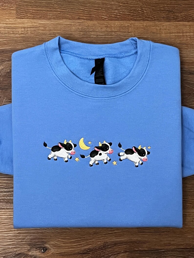 Embroidered Cows Jumping Over the Moon, Gift, Cottagecore, Farm Animals ...