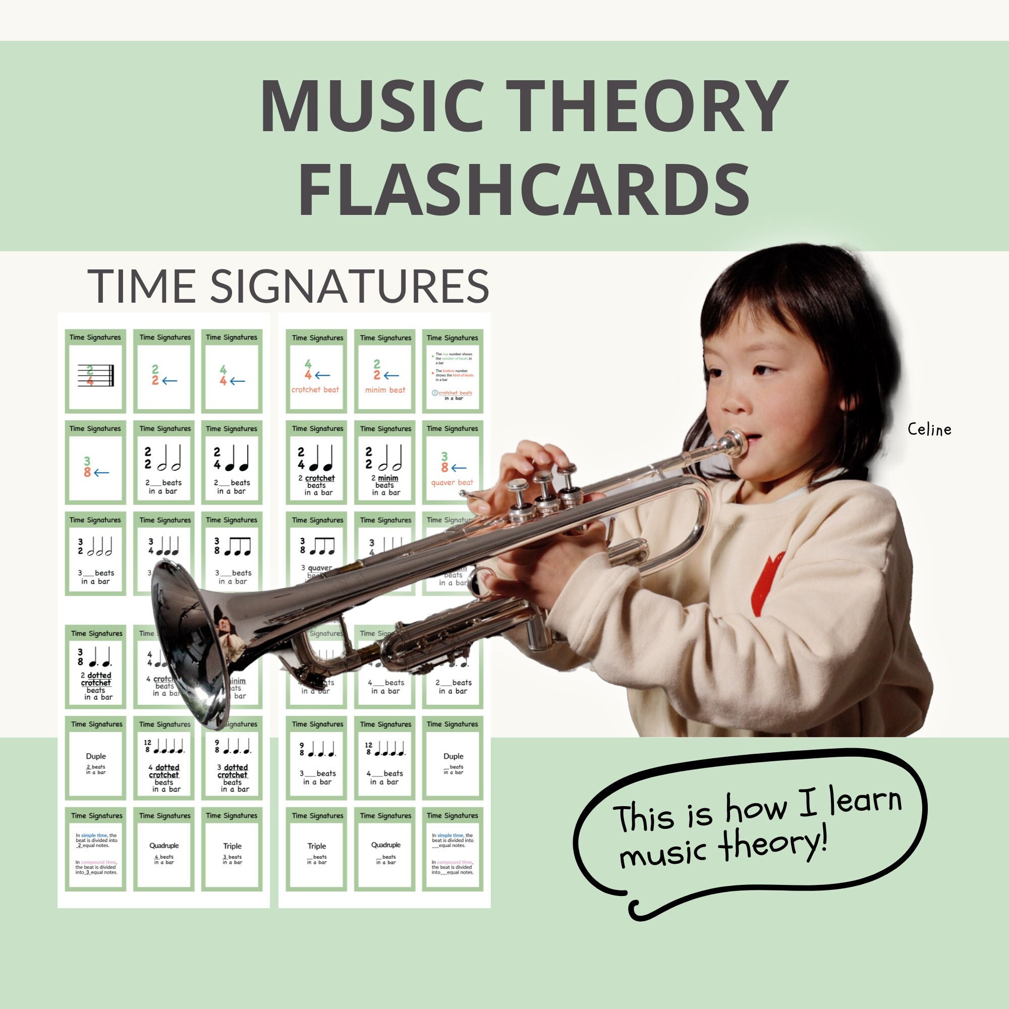 Music Theory Flashcards Printable | Music Time Signatures Learning ...