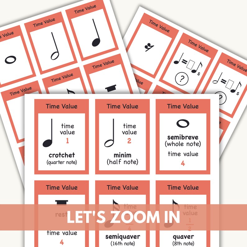 Music Theory Flashcards Printable | Music Time Value and Rests Learning ...