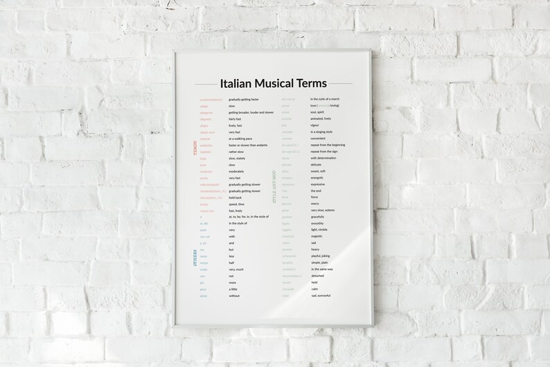 Music Theory Poster, Italian Musical Terms, Music Educational Poster ...