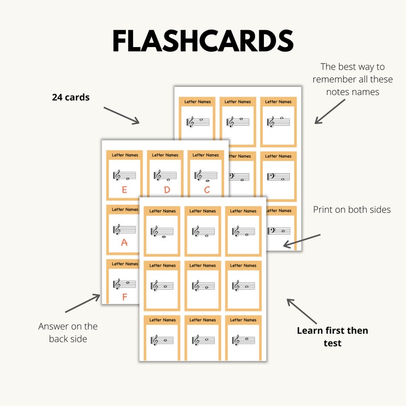 Music Theory Flashcards Printable | Letter Names of Notes Learning ...