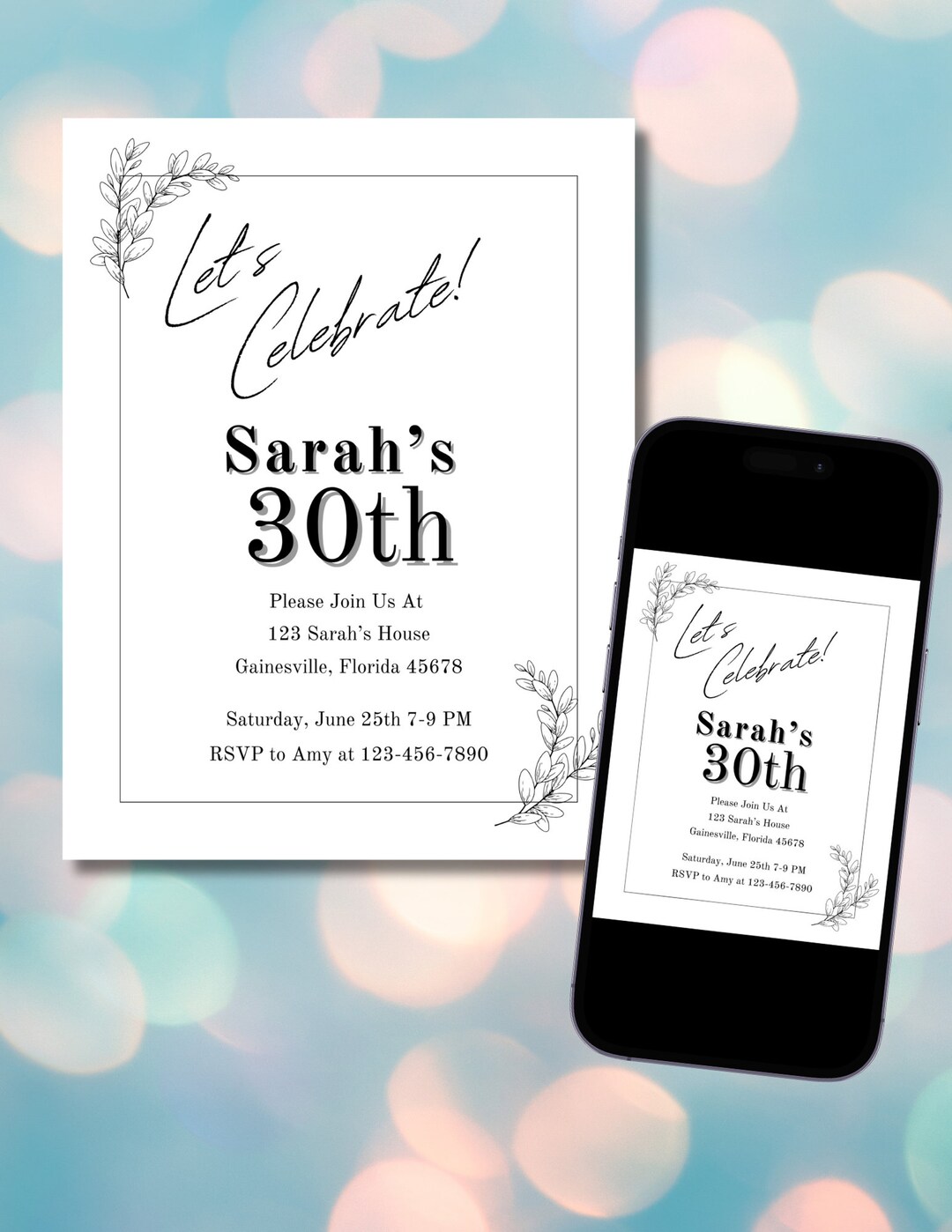 Simple Birthday Invitation, Birthday Invitation Template, Black and ...
