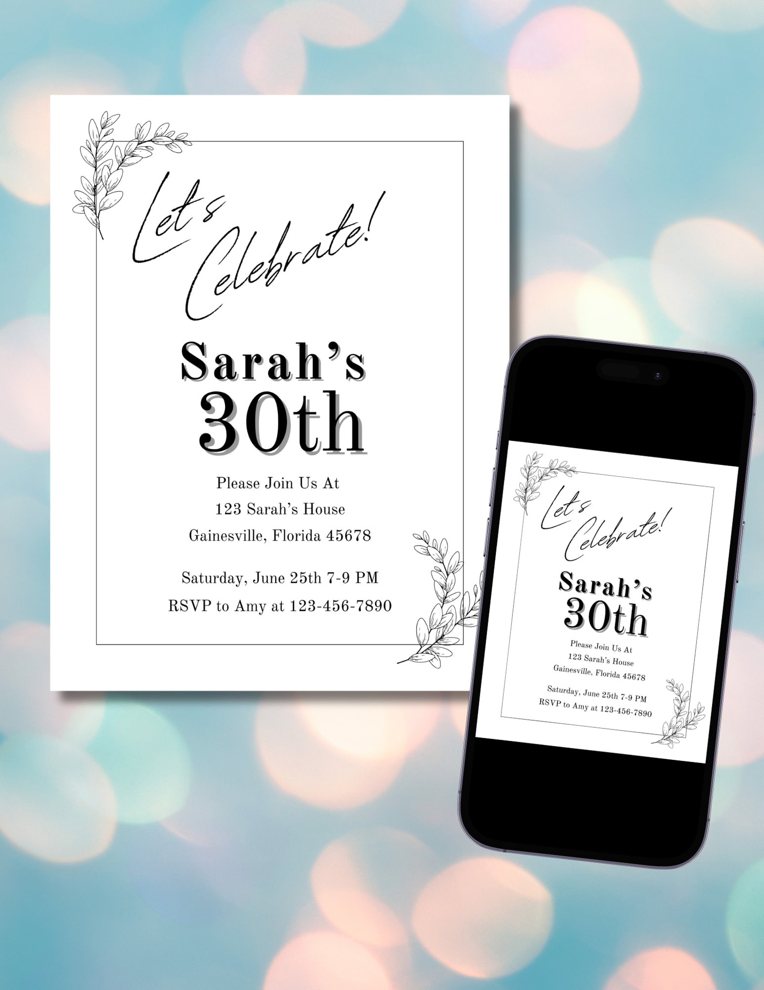Simple Birthday Invitation, Birthday Invitation Template, Black and ...