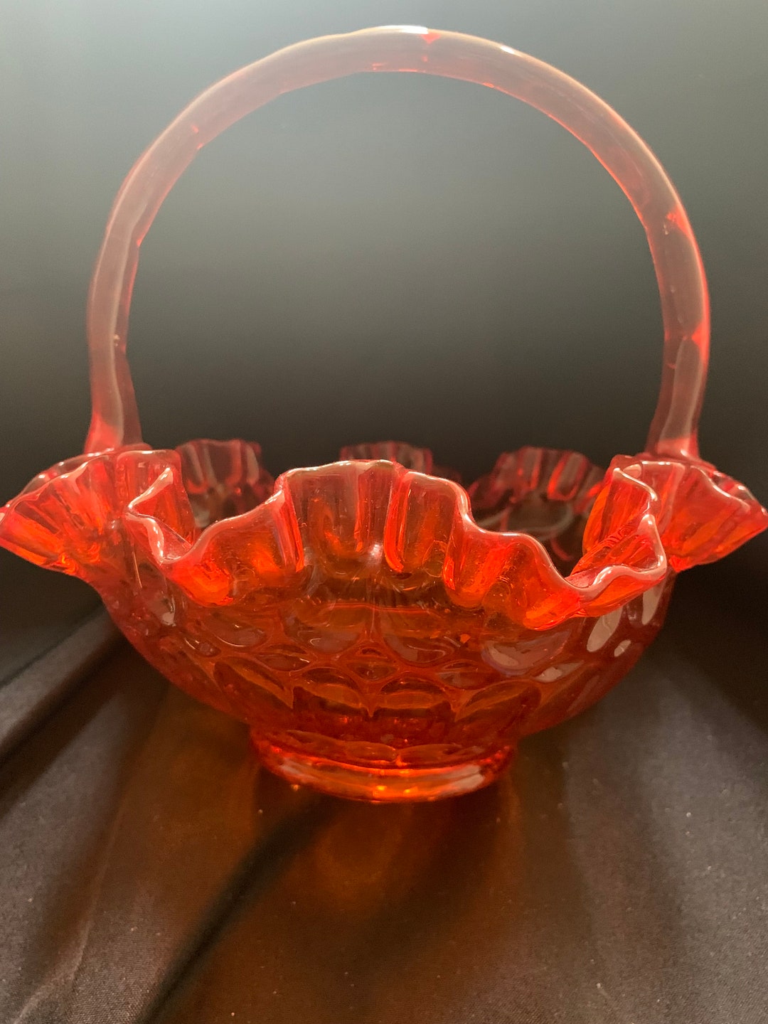 Fenton Ruffle Edge Bright Orange Large Basket Thumbprint - Etsy