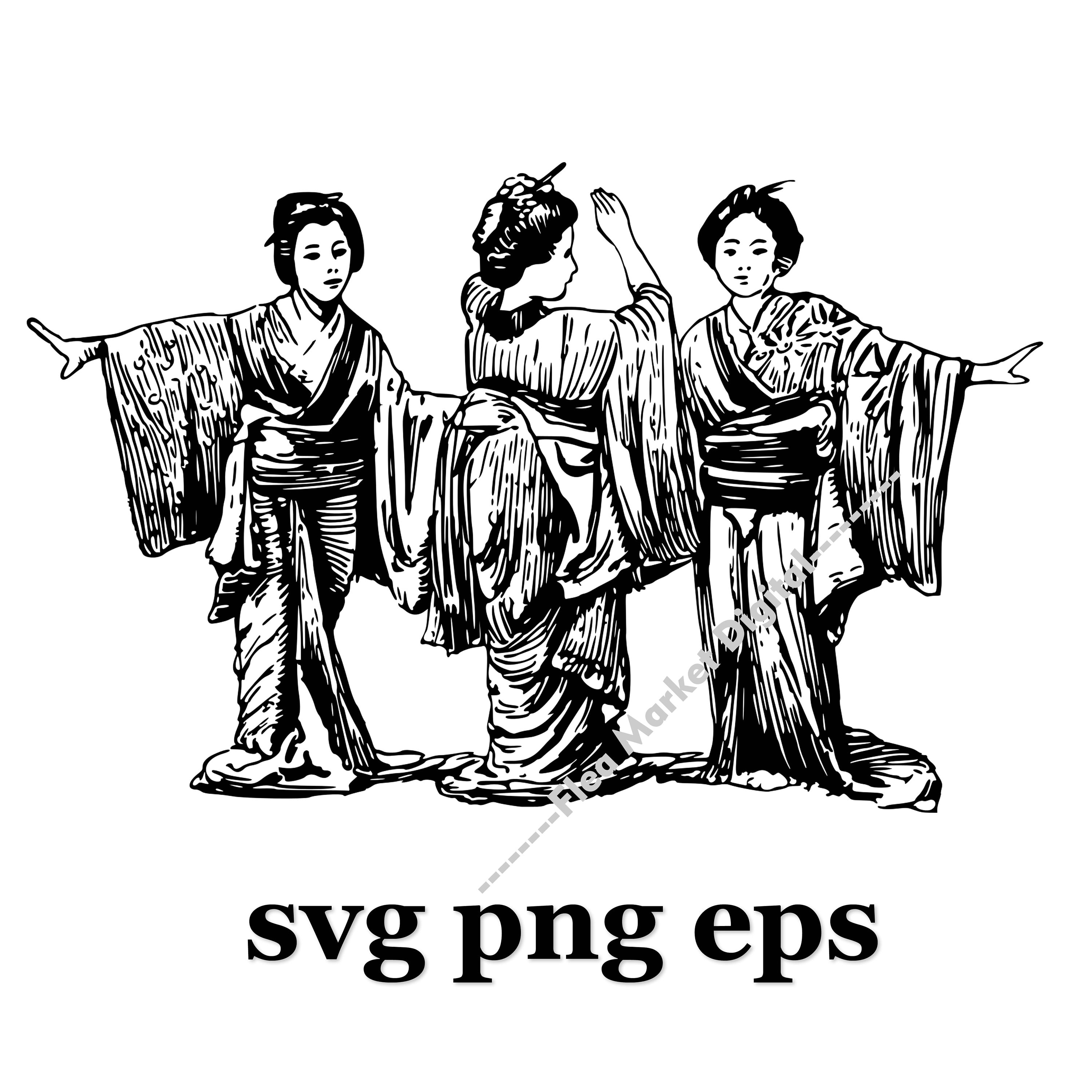 Geisha Geishas SVG PNG EPS Clipart 3 - Etsy Australia