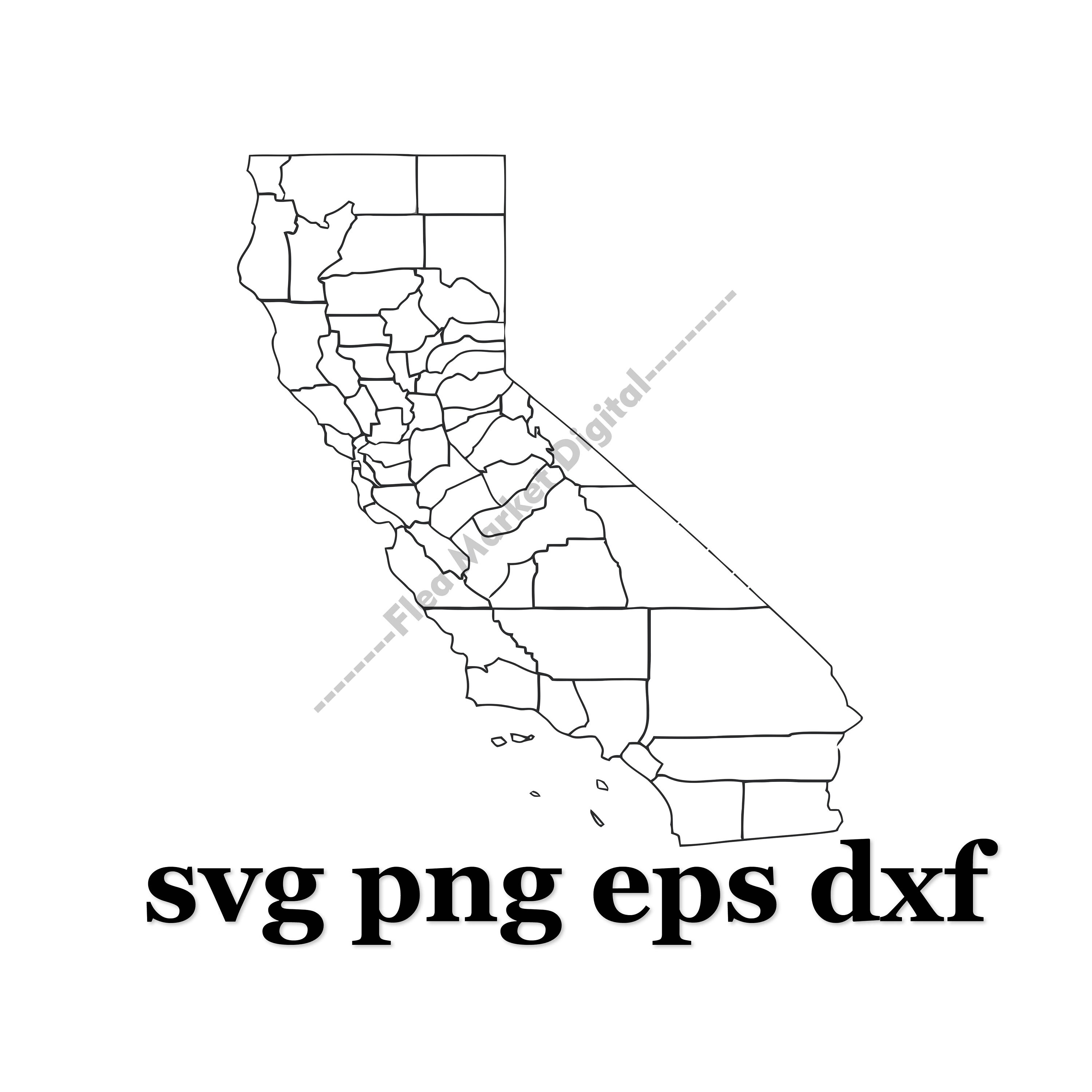 Outline California by Counties Map SVG PNG EPS Dxf Clipart Instant ...