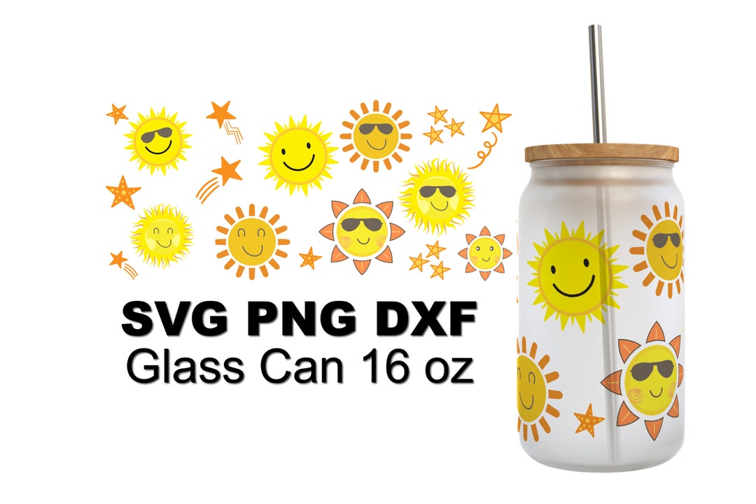 Pretty Sun 16oz Glass Can Svg Dxf Png Files Digital Download - Etsy