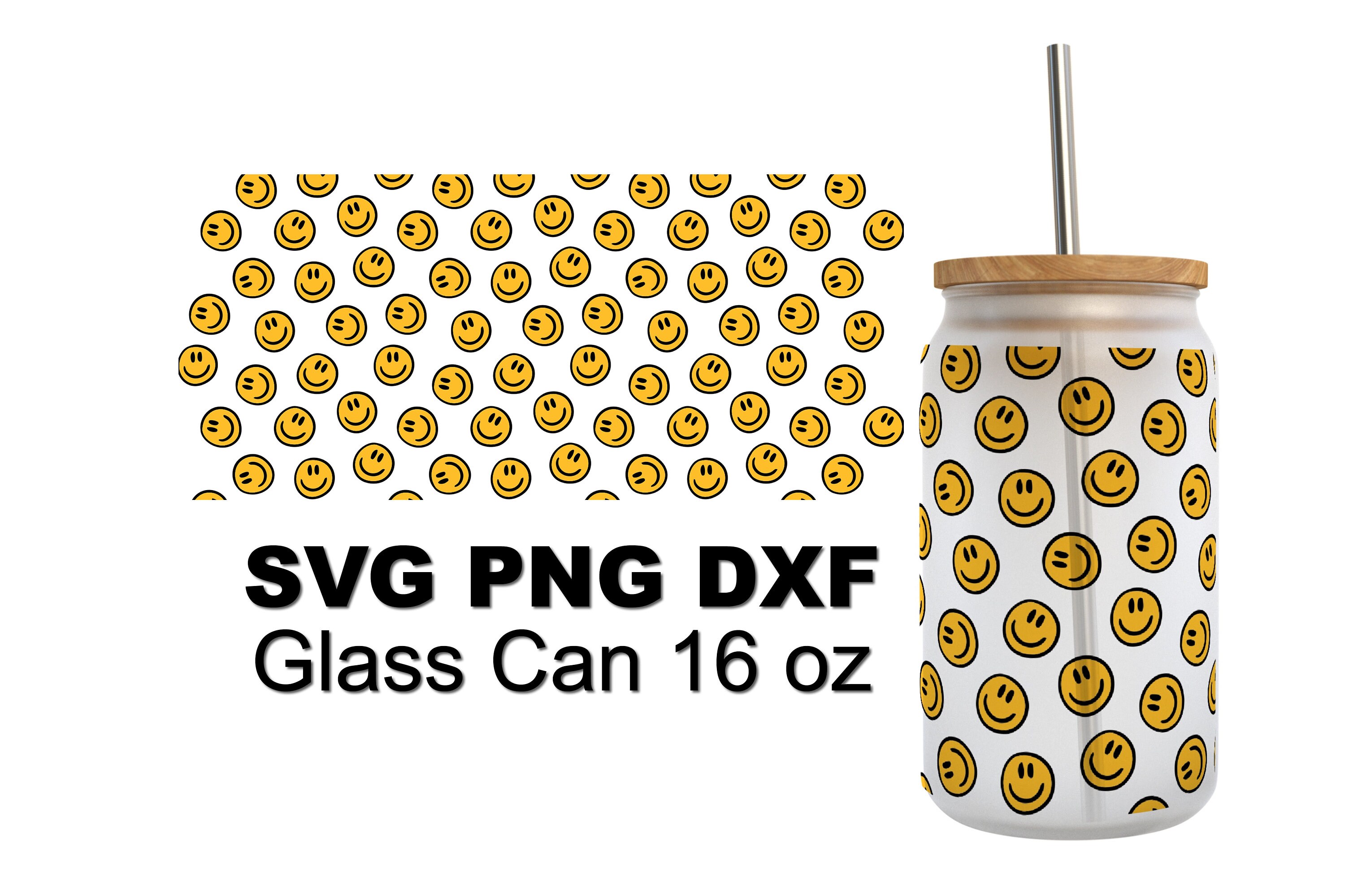 Emoji Smiley Face 16oz Glass Can Svg Dxf Png Files Digital - Etsy