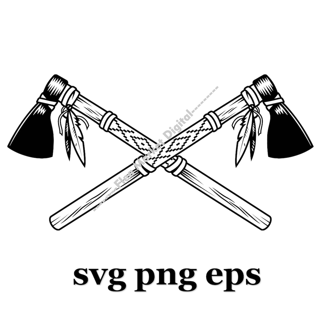 Crossed Indian Axe Native American Warrior Tomahawk Hatchet Feather ...