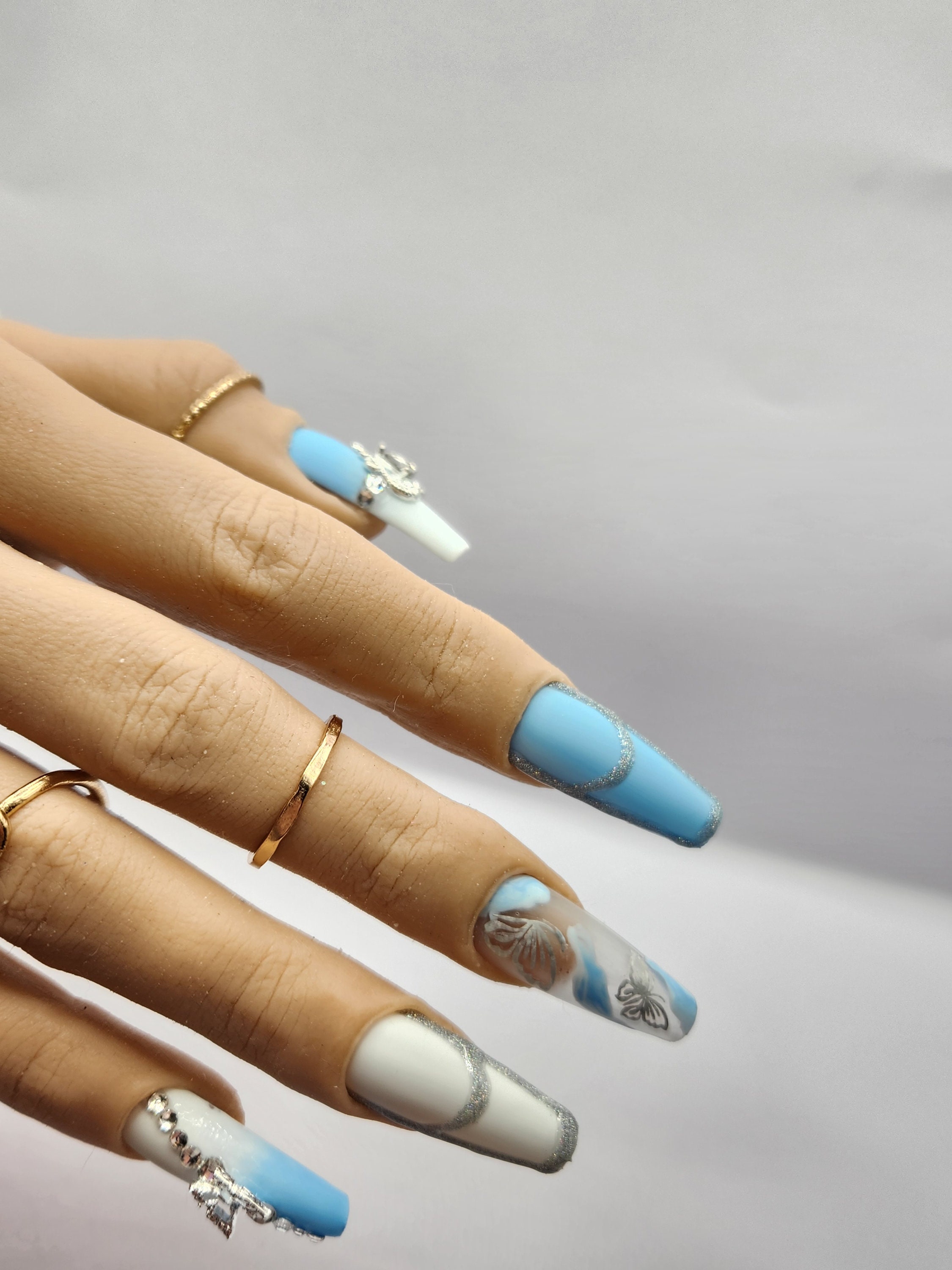 Blue Accent Coffin Press on Nails - Etsy