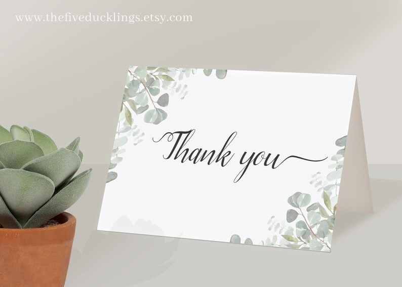 Printable Eucalyptus Thank You Cards Flat and Tented Instant - Etsy