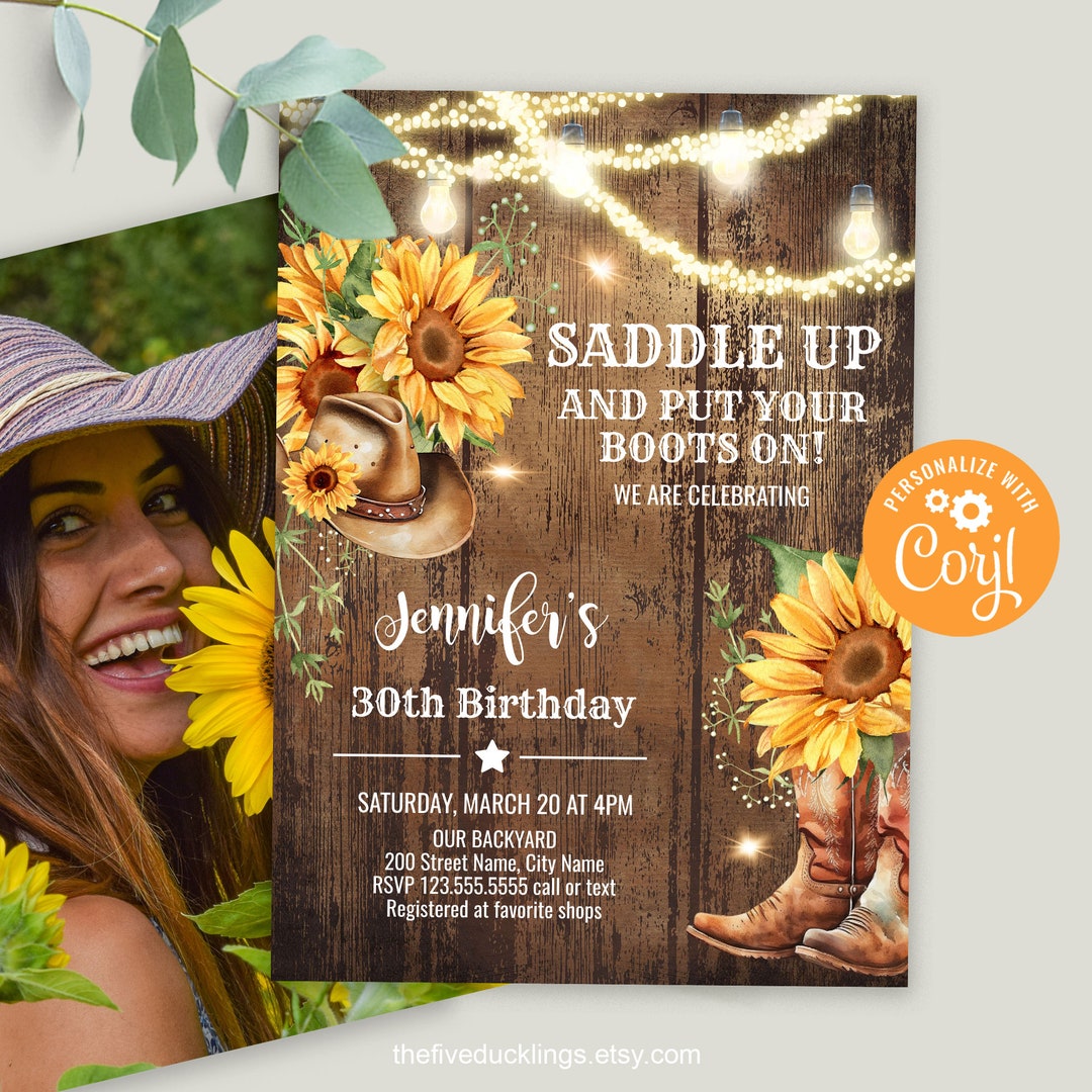 Rustic Sunflowers Birthday Party Invitation, Self-editable Template ...