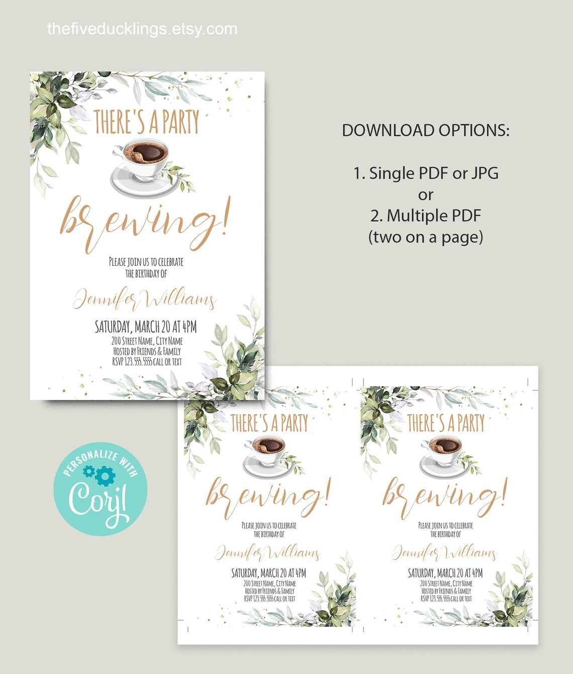 Editable Coffee Themed Birthday Party Invitation, Self-editable ...