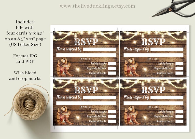 Rustic Boots & Hat RSVP: Country Themed Party Cards Printable (not ...