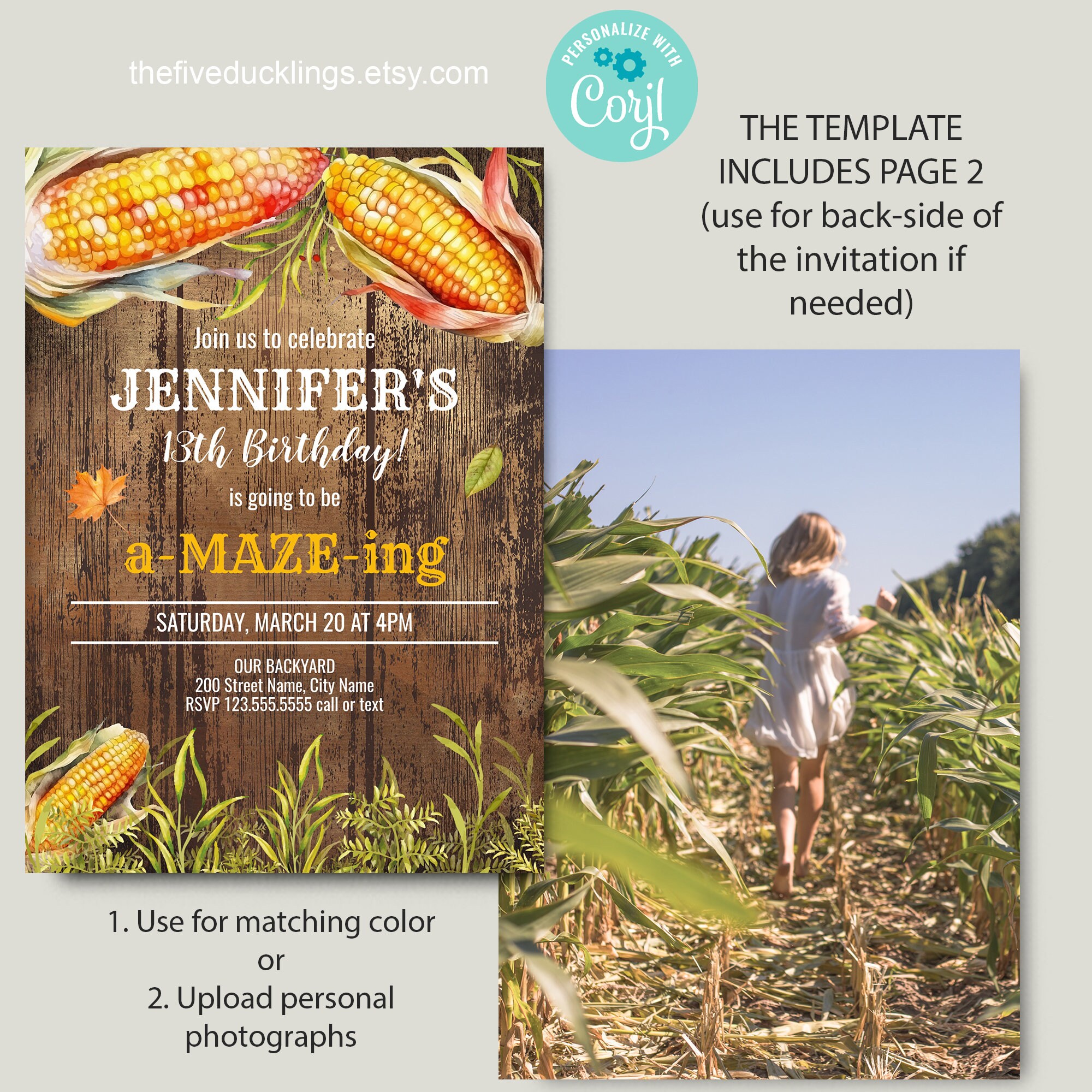 EDITABLE Corn Maze Birthday Party Invitation, Self-editable Template ...