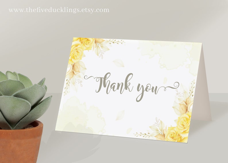 Tarjetas de agradecimiento imprimibles con flores amarillas - Etsy México