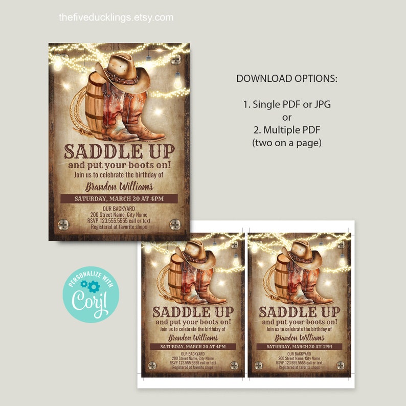 Country Birthday Party Invitation, Self-editable Template, Digital ...