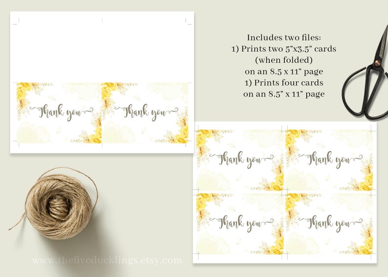 Tarjetas de agradecimiento imprimibles con flores amarillas - Etsy México