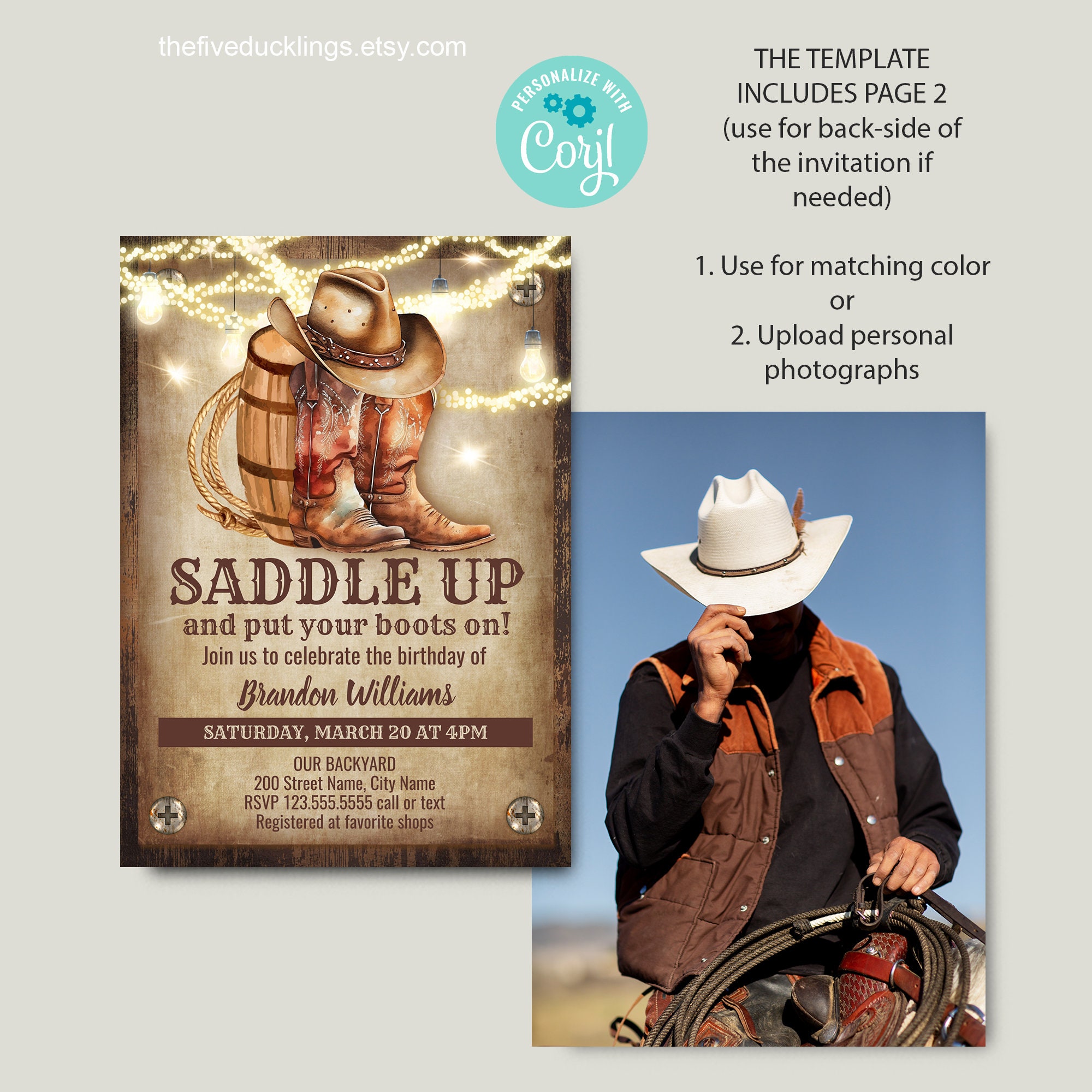 Country Birthday Party Invitation, Self-editable Template, Digital ...