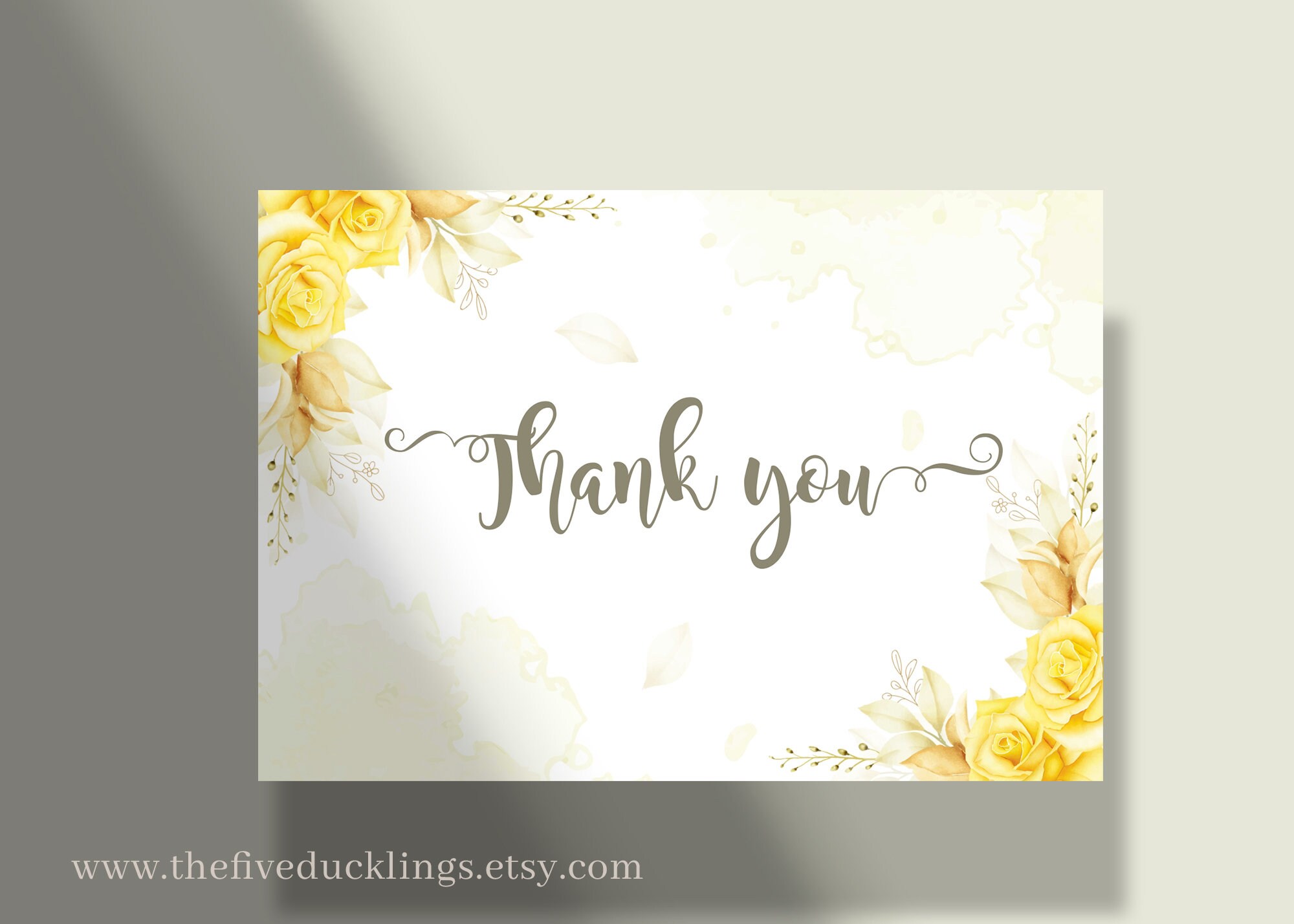 Tarjetas de agradecimiento imprimibles con flores amarillas, archivos planos y de tienda ...