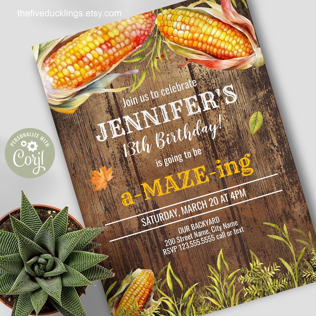EDITABLE Corn Maze Birthday Party Invitation, Self-editable Template ...