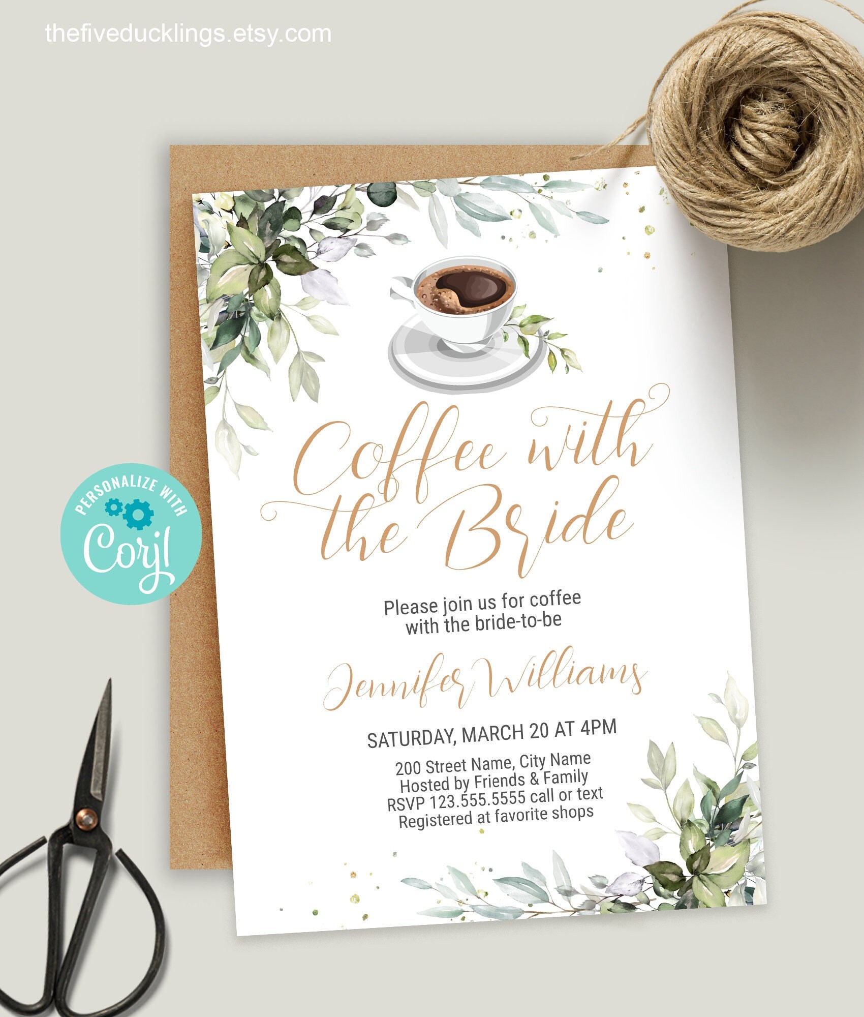 Editable Coffee With the Bride Shower Invitation, Self-editable ...