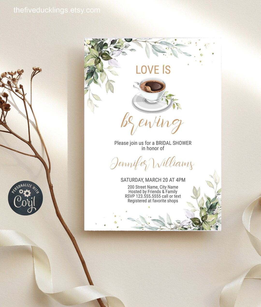 Editable Coffee Bridal Shower Invitation, Self-editable Template ...