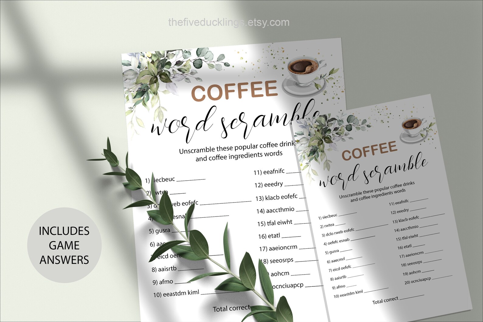 Coffee Bridal Shower Game, Printable Word Scramble Games, Not Editable ...
