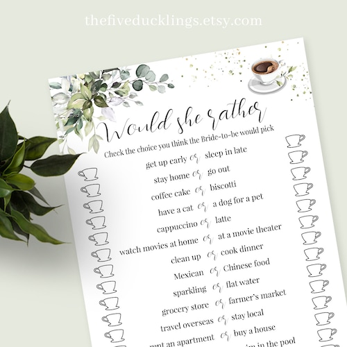 Printable Bridal Shower Game Coffee Themed Wedding Shower - Etsy