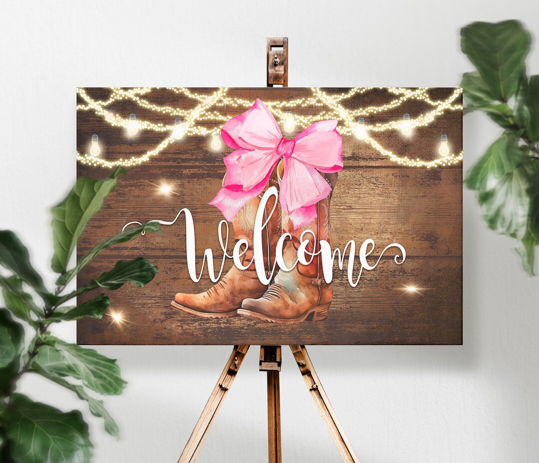 Printable Welcome Sign, Boots or Bows Gender Reveal, Instant Download ...