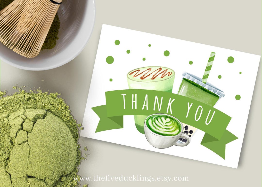 Matcha Thank You Cards, Matcha Themed Party, Flat and Tent Files ...